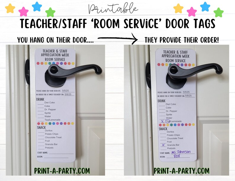 Teacher Staff Appreciation Editable Room Service Door Tags via a ...