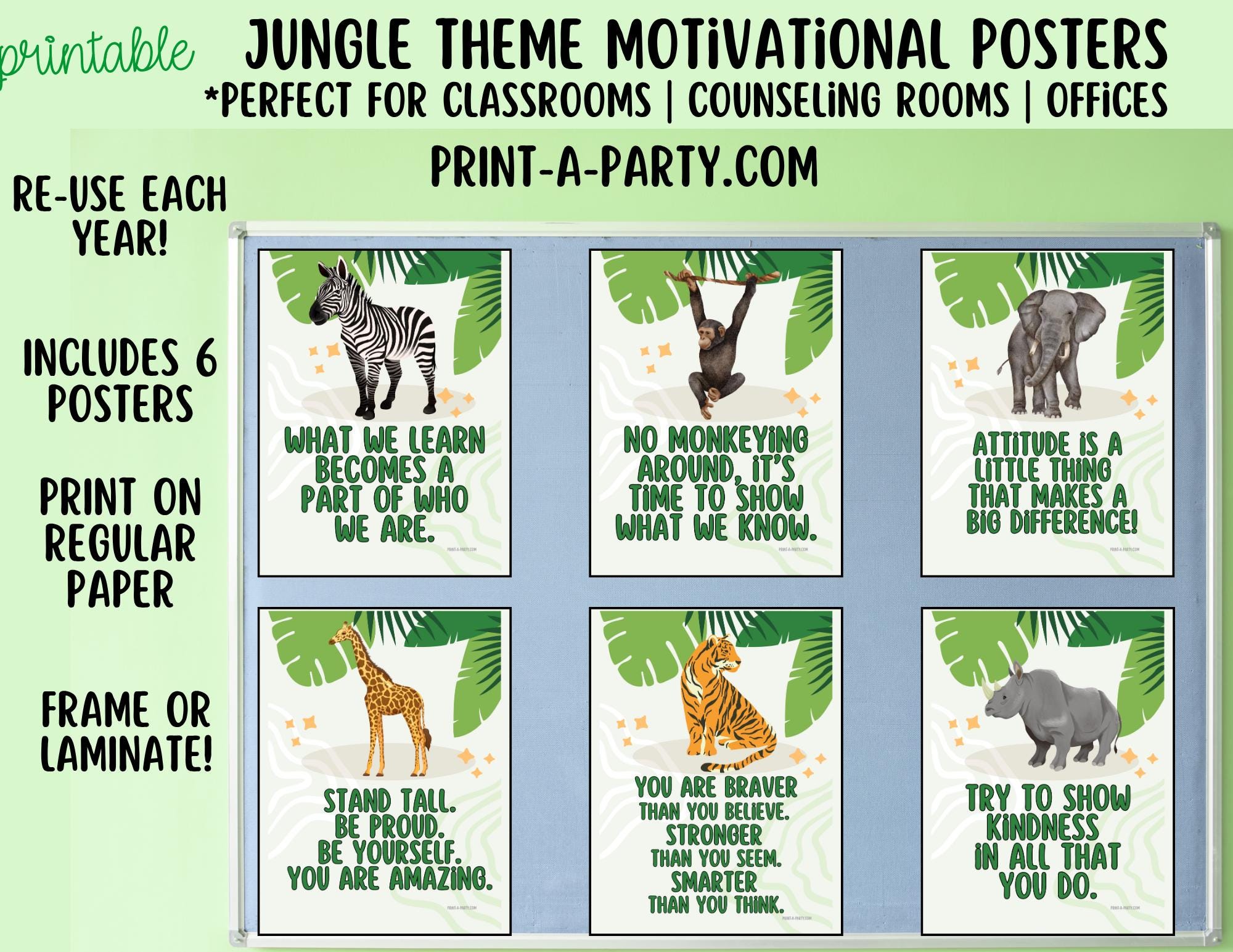 Jungle Theme Classroom Posters: Motivational Decor (PDF Downloadable ...
