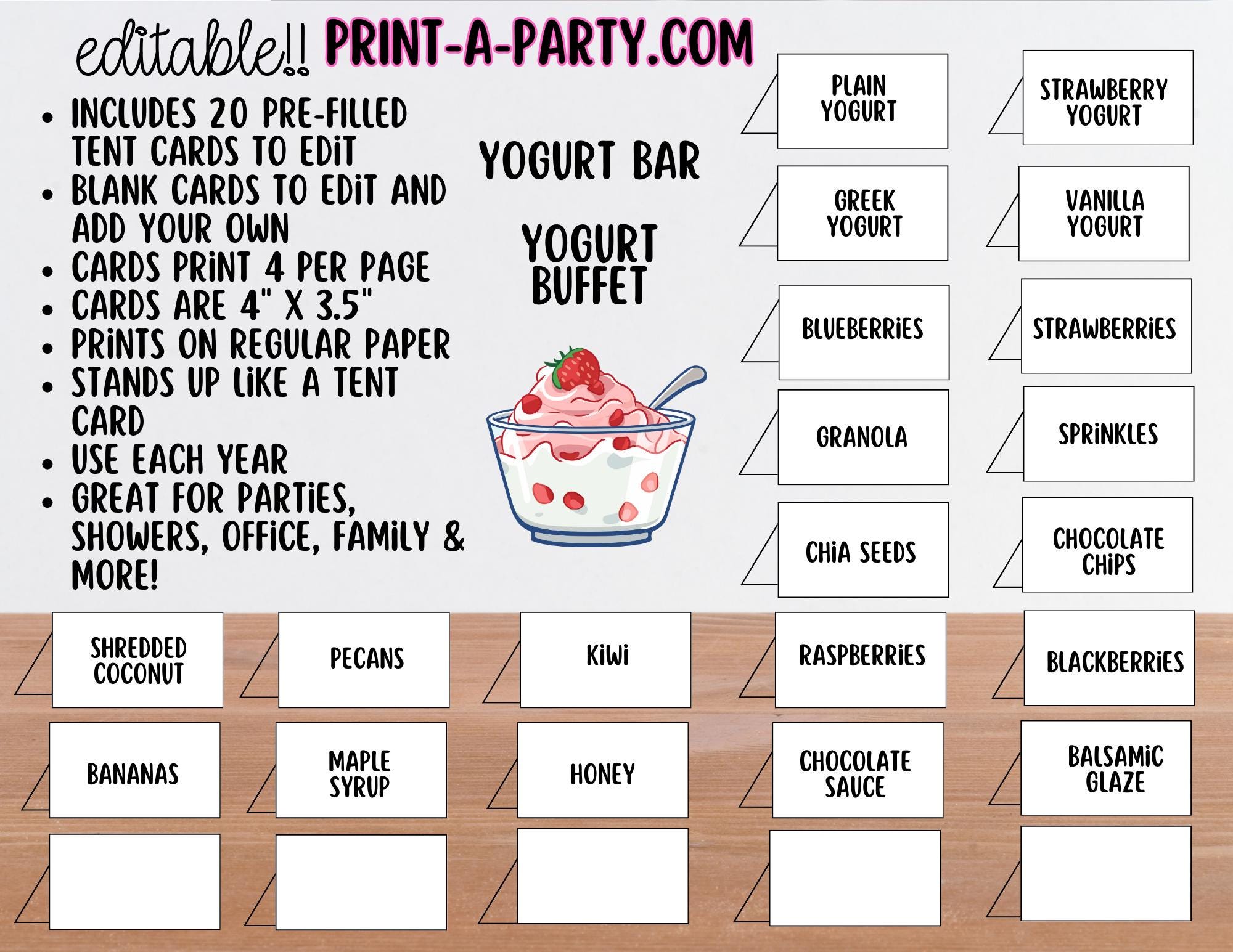 Editable Yogurt Bar Sign and Toppings Labels (canva) for Parties ...