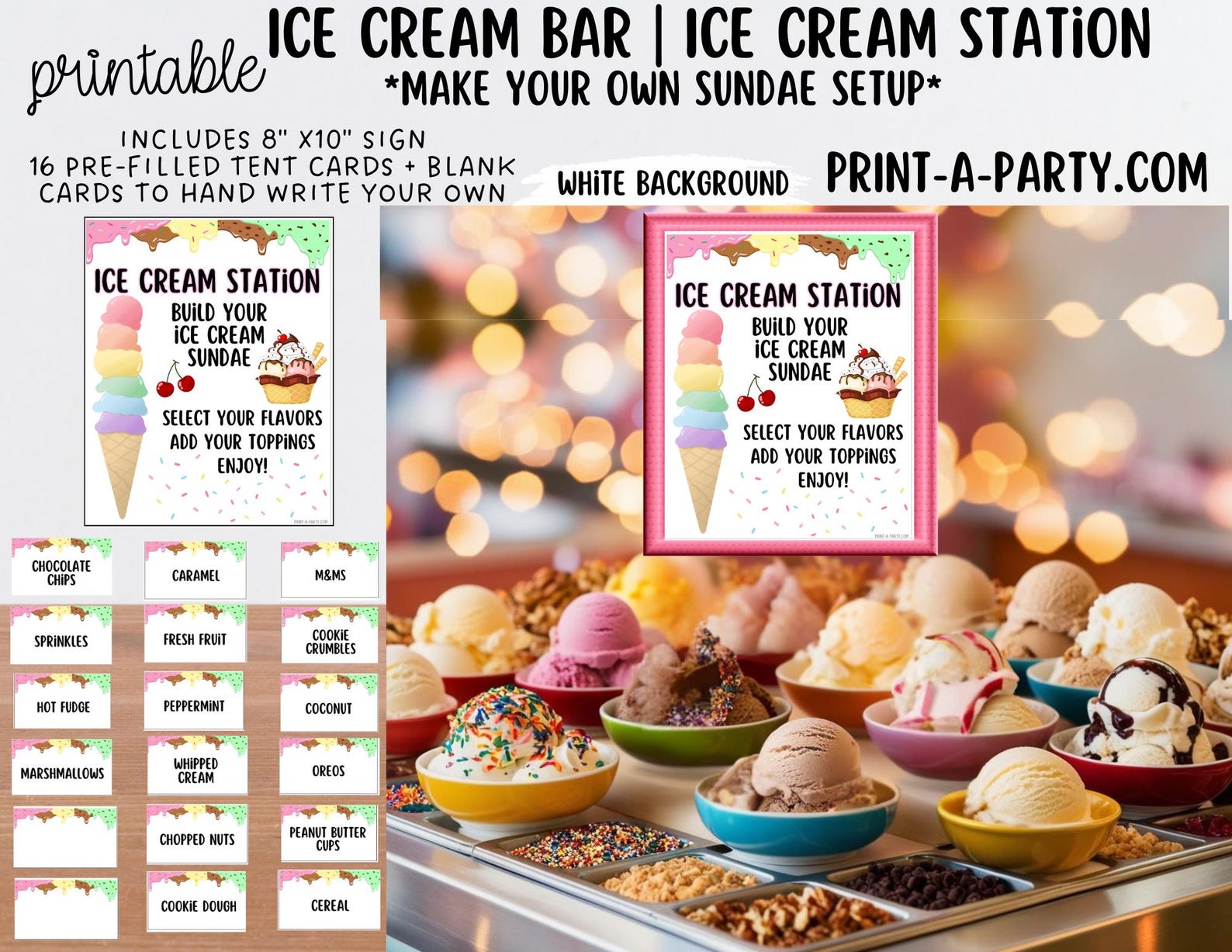 ICE CREAM BAR | Ice Cream Station - White | Make Your Own Ice Cream ...