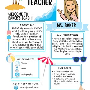 Meet the Teacher Editable Template – BEACH Theme Printable for Teacher ...