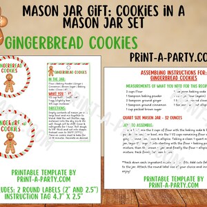 MASON JAR COOKIE Gift: Gingerbread Cookies in a Mason Jar Printable Kit ...