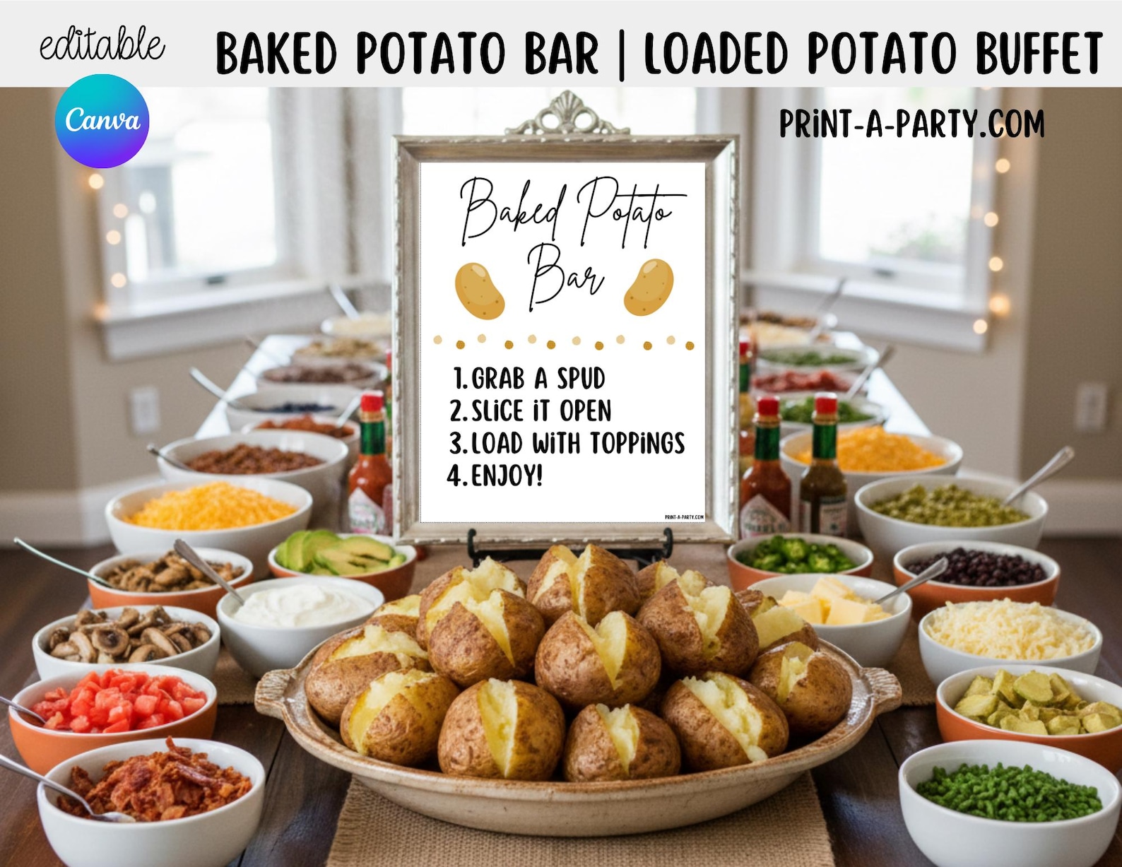 Editable BAKED POTATO BAR - Sign & Topping Tent Cards - Printable Food ...