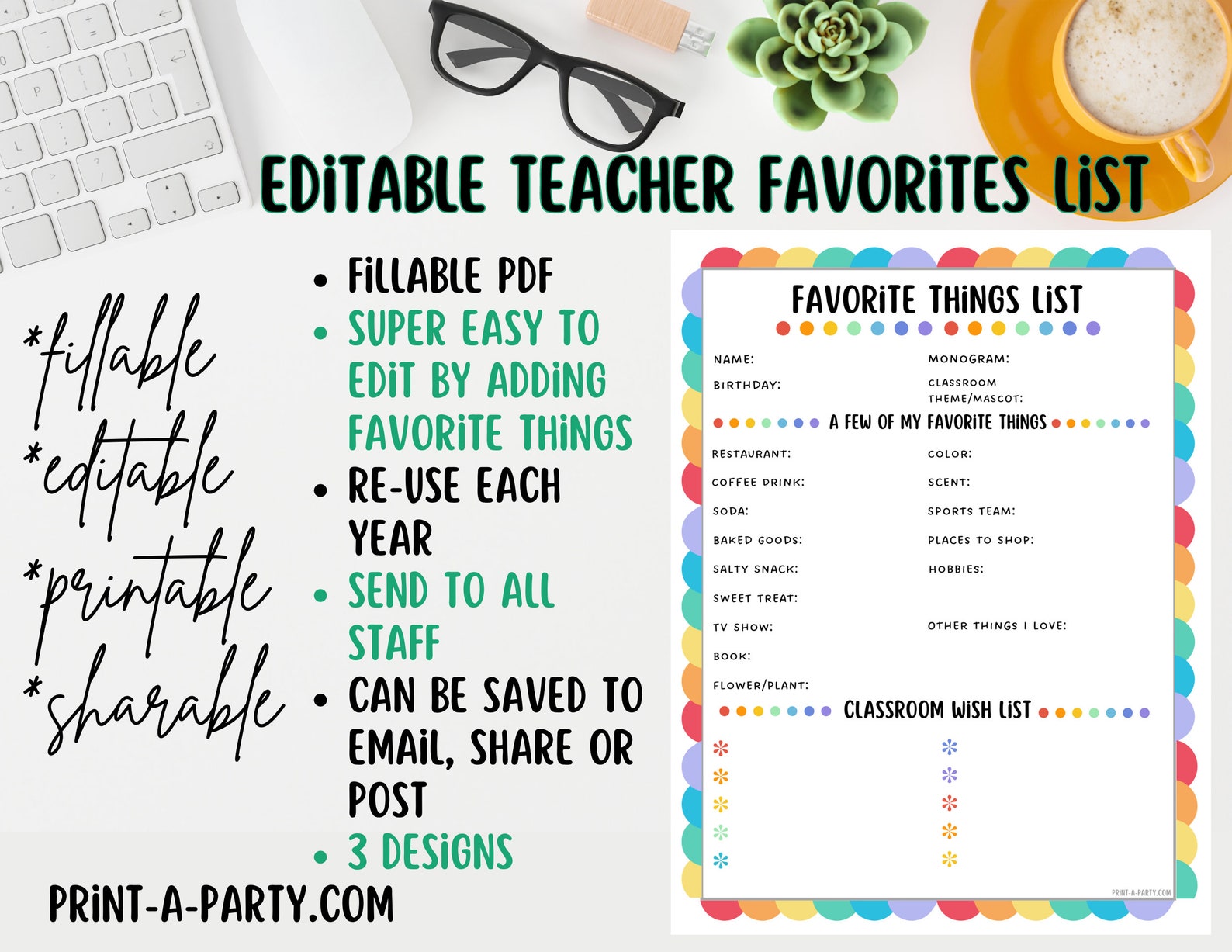 Teacher Favorite Things List – Fillable PDF Printable - Etsy