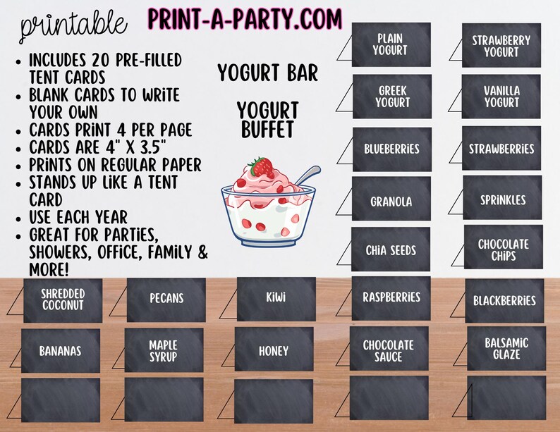 Yogurt Bar Sign and Toppings Labels: Party Food Station, Brunch Idea ...