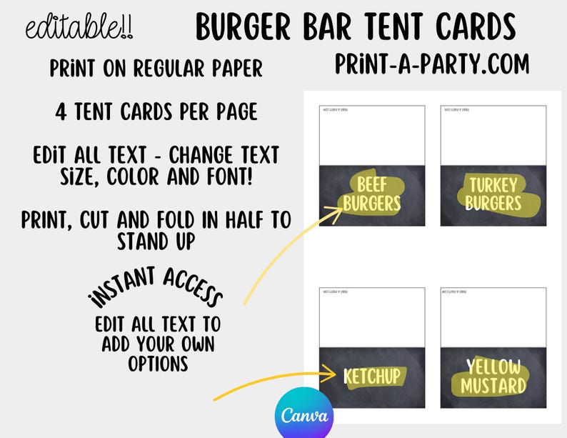 Editable Burger Bar Sign & Toppings Tent Cards – Printable Food Station ...