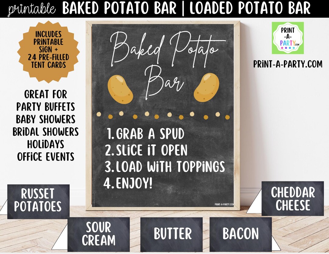 Baked Potato Bar Sign (8x10) + Toppings Tent Cards Printable Party ...