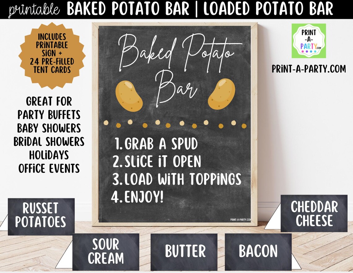 Baked Potato Bar Sign (8x10) + Toppings Tent Cards Printable Party ...
