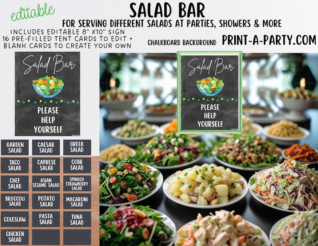 Editable Salad Bar Sign & Food Labels: Party Buffet Printable (digital ...