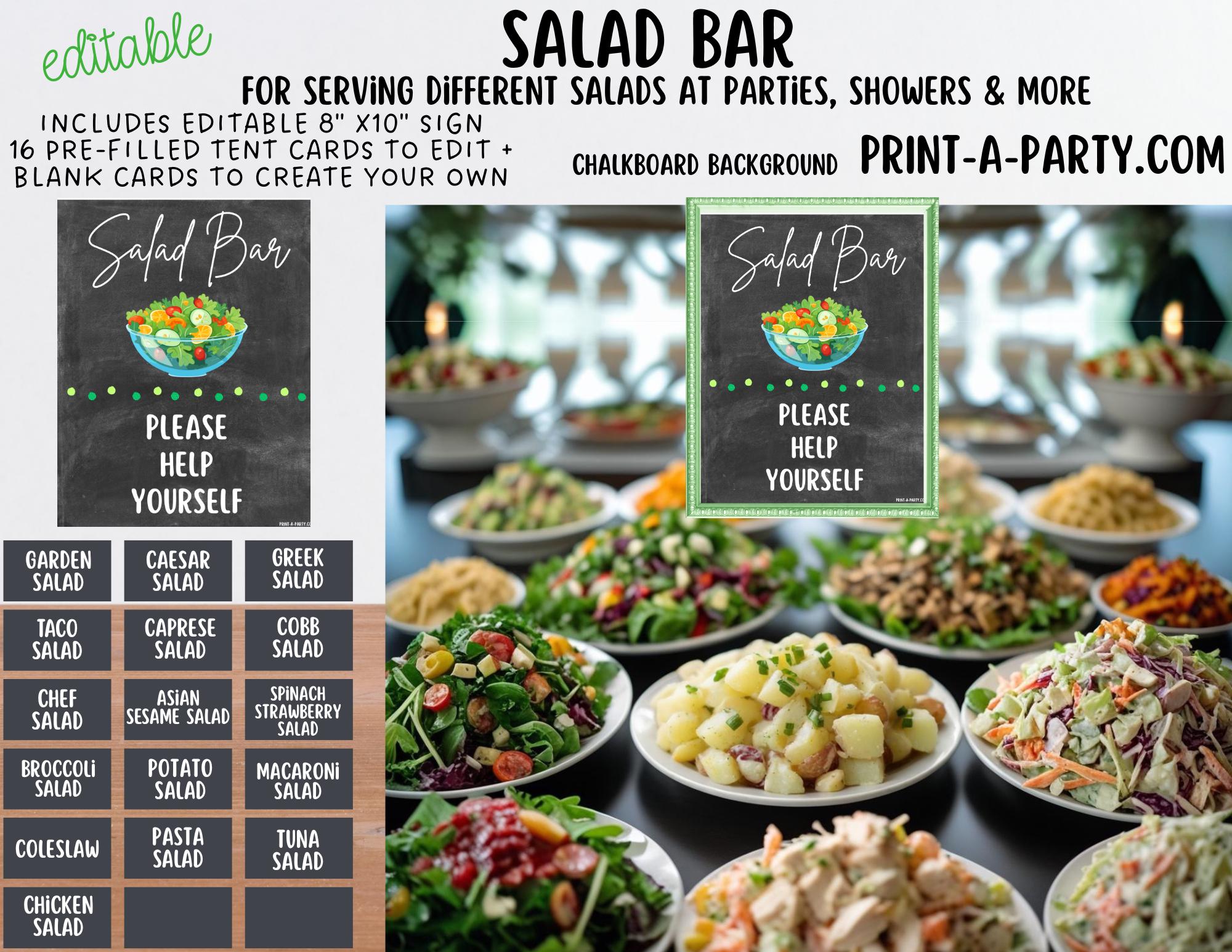 Editable Salad Bar Sign & Food Labels: Party Buffet Printable (digital ...