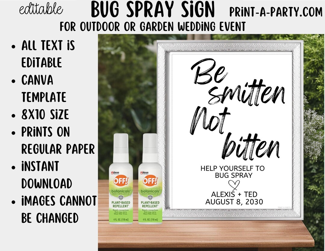 Editable Outdoor or Garden Wedding Bug Spray Sign (8x10) – Canva ...