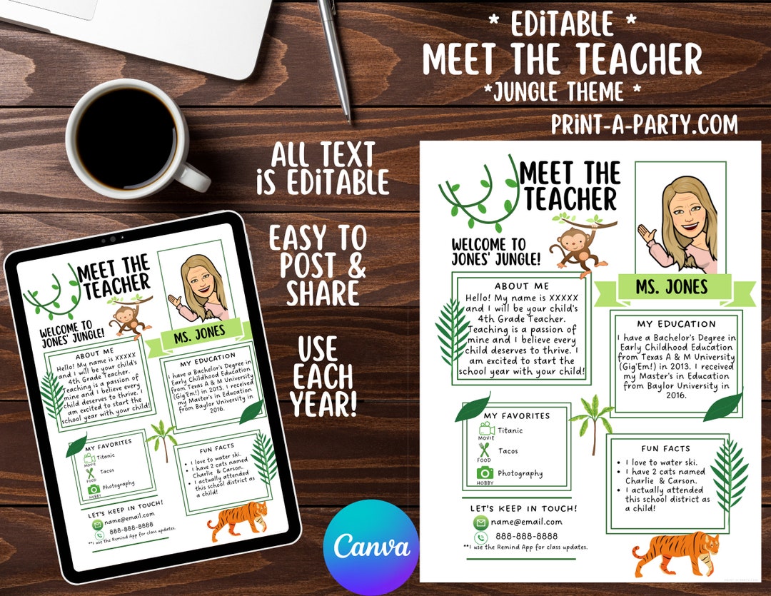 BACK to SCHOOL: Editable Meet the Teacher Template - Jungle Theme | All ...