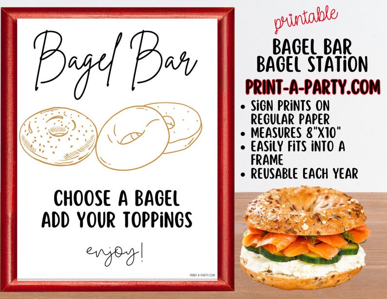 Bagel Bar Sign & Topping Tent Cards - Printable Brunch Decor for ...