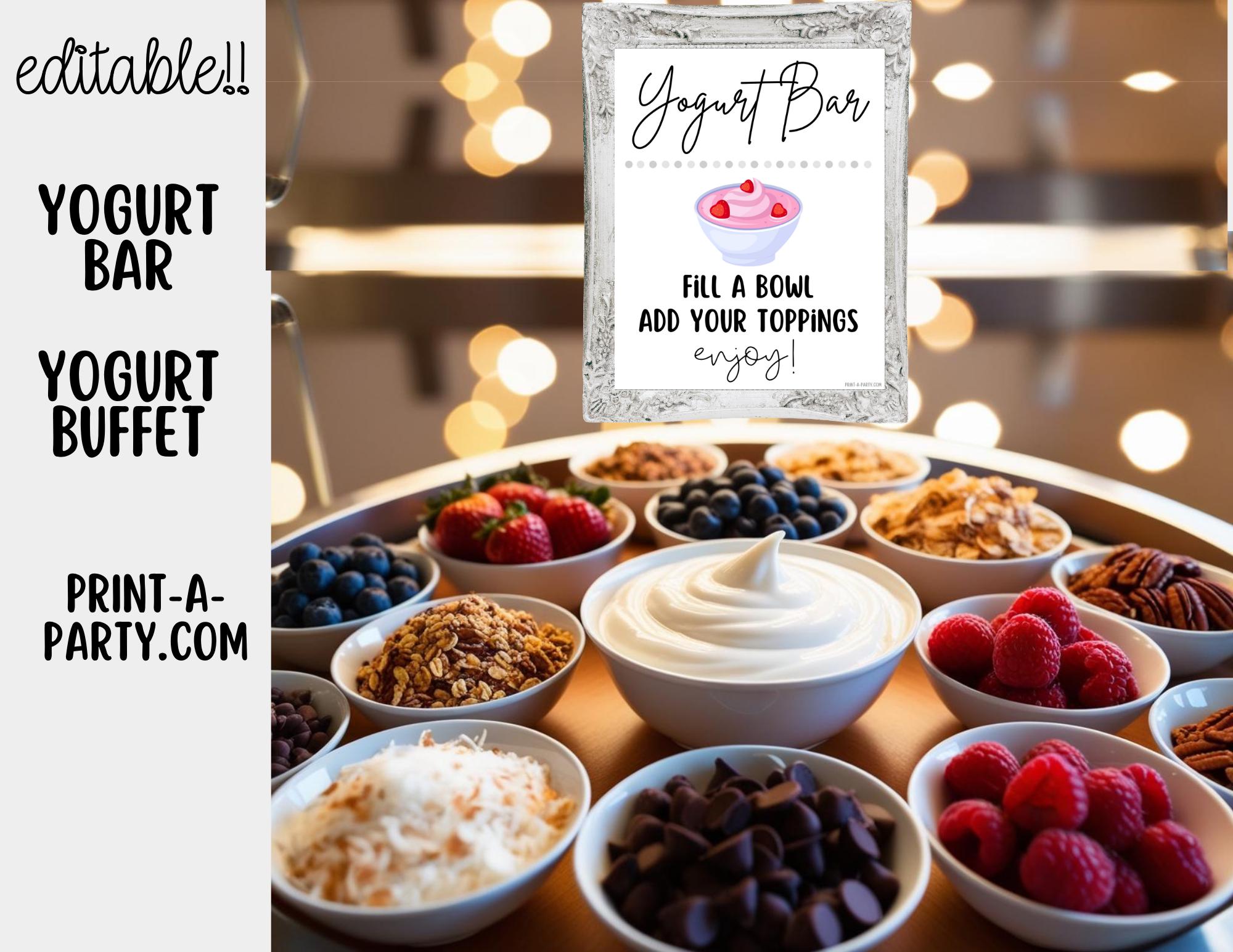 Editable Yogurt Bar Sign and Toppings Labels (canva) for Parties ...