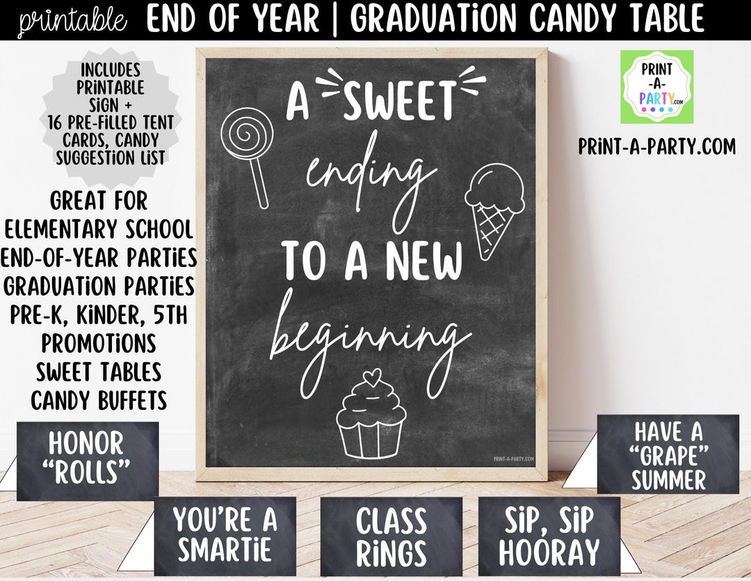 End of School Year or Graduation Candy Table Kit: Printable Sign (8x10 ...