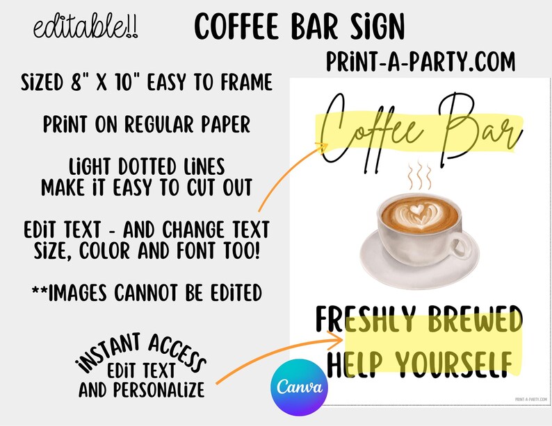Editable Coffee Bar Sign & Toppings Tent Cards Printable Station for ...