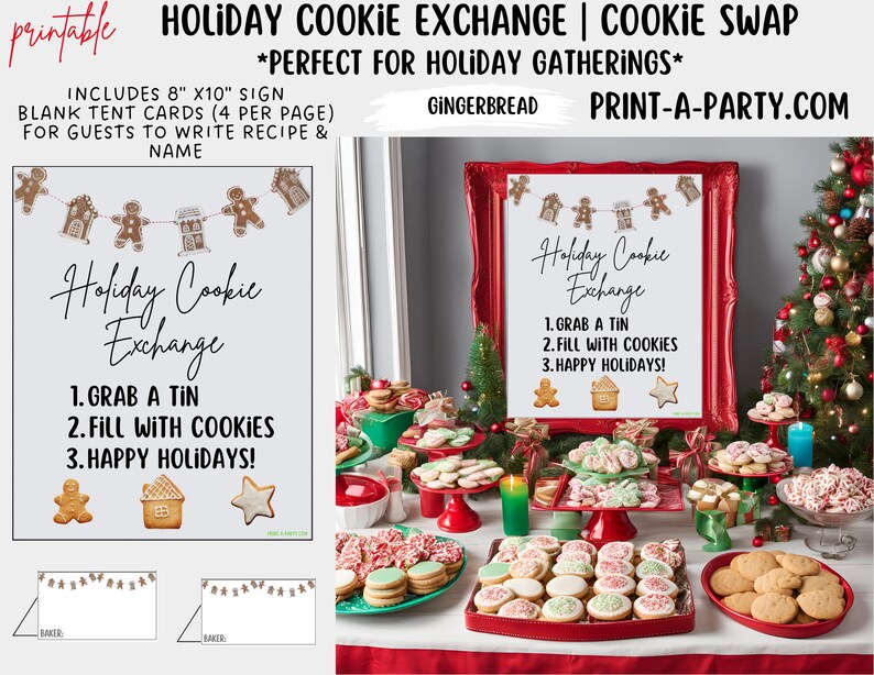 Christmas HOLIDAY COOKIE EXCHANGE | Holiday Cookie Swap | Sign & Tent ...