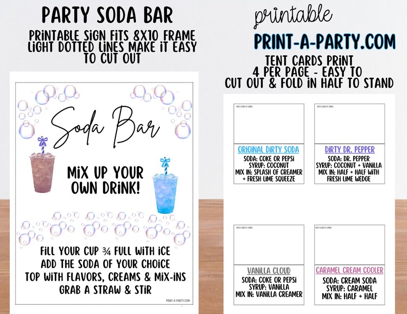 Printable Soda Bar Kit - Dirty Soda Sign & Recipe Tent Cards (12 ...