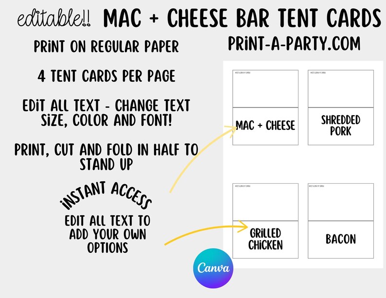 MAC + CHEESE Bar - EDITABLE | Mac + Cheese Station - White | Macaroni ...