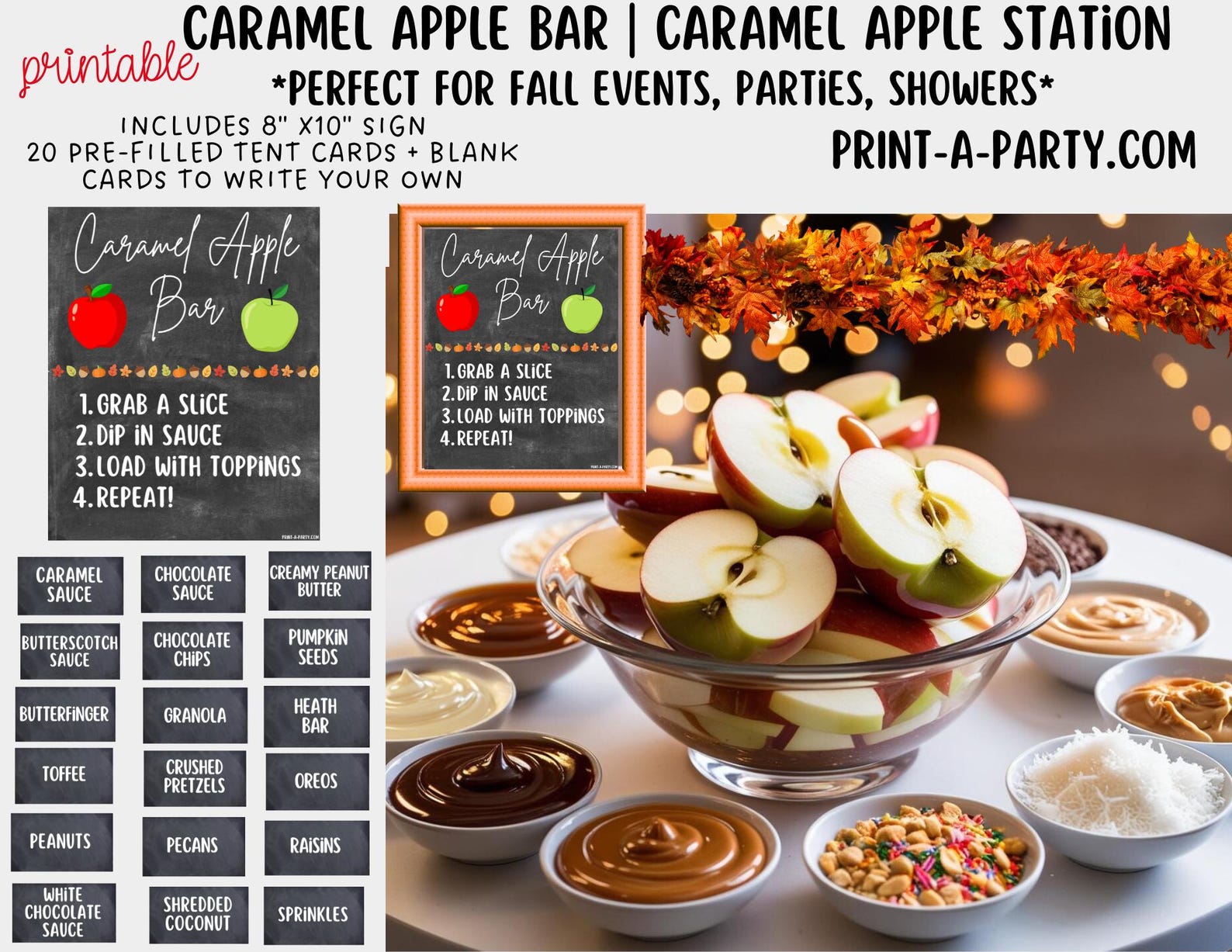 CARAMEL APPLE Bar | Caramel Apple Station - Chalkboard | Fall Party ...