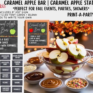Caramel Apple Bar Sign & Topping Tent Cards – Fall Party Buffet, Decor ...