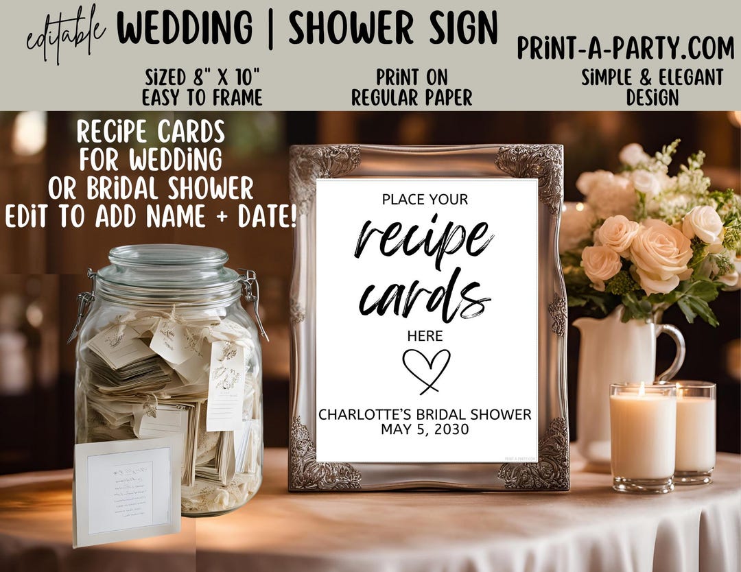 Editable Wedding Sign: RECIPE CARDS - Printable Canva Template for ...