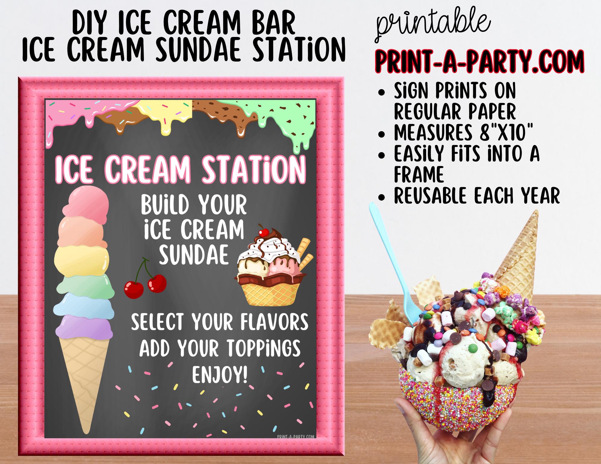 Ice Cream Sundae Bar Sign + Toppings Tent Cards Printable Party Decor ...