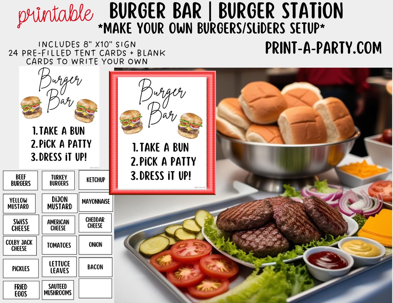 BURGER SLIDER BAR | Burger Slider Station Setup - White | Make Your Own ...