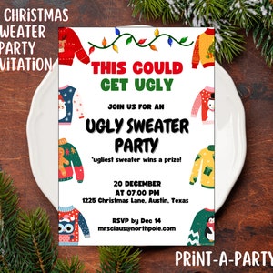 UGLY CHRISTMAS SWEATER Party Invitation - Editable Invitation Template ...