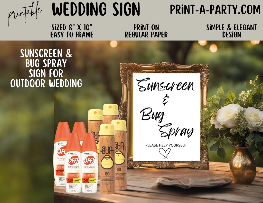 Wedding Sign - SUNSCREEN and BUG SPRAY - Please Help Yourself ...