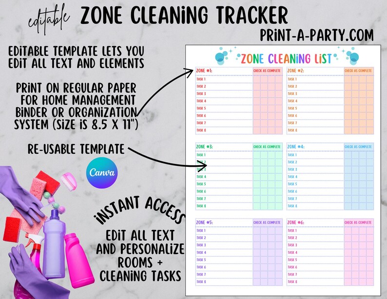 Editable Cleaning Checklist | Zone Cleaning Template | Home Management ...