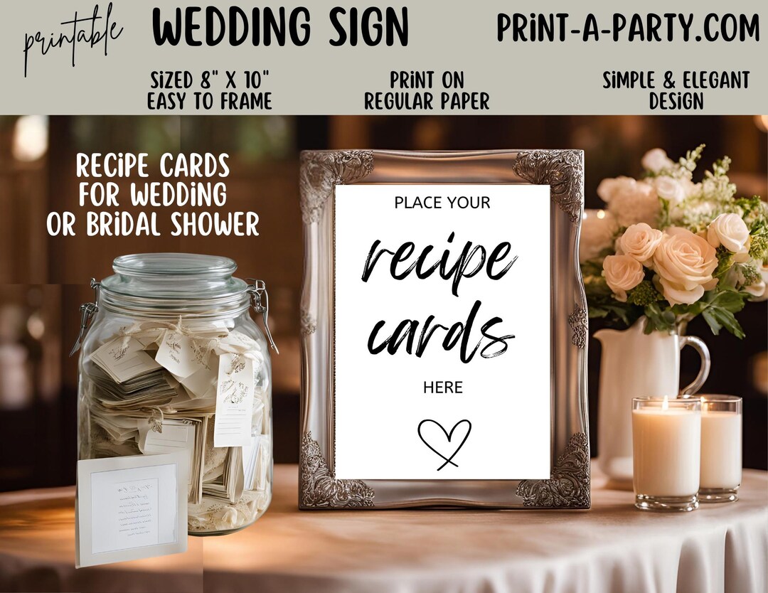 Wedding Sign - Place YOUR RECIPE CARDS Here | Printable Wedding Sign ...