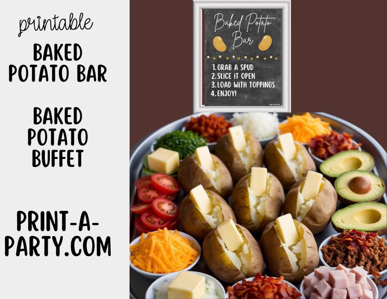 Baked Potato Bar Sign + Toppings Tent Cards Printable Party Decor ...