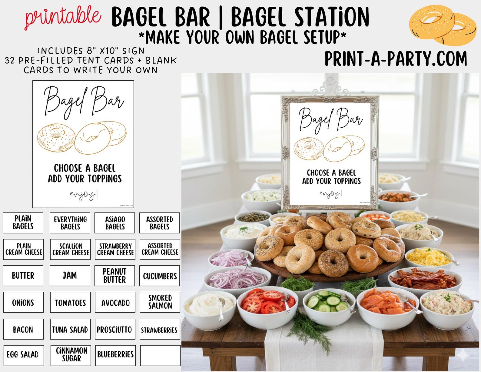 Bagel Bar Sign & Topping Tent Cards - Printable Brunch Decor for ...