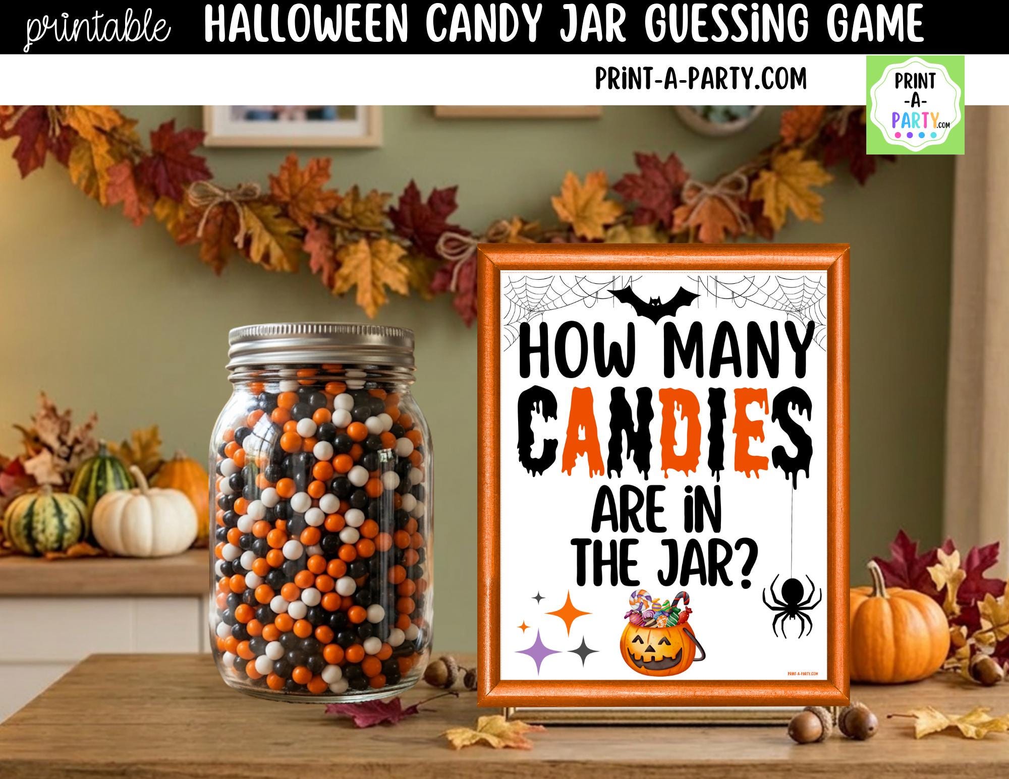 Halloween Candy Jar Guessing Game - Sign (8x10) and Guessing Cards ...