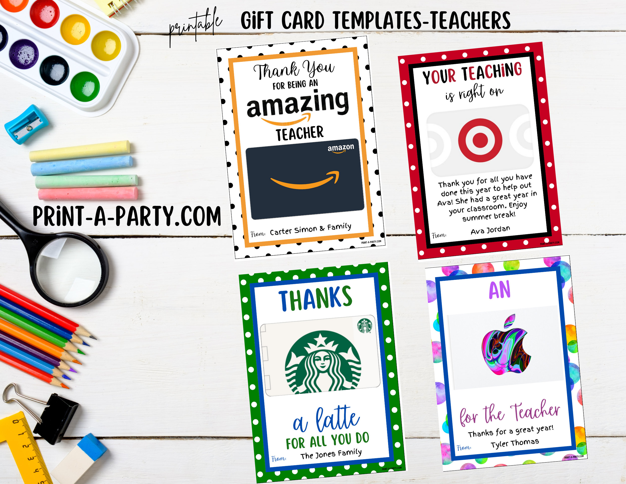 Teacher Appreciation Gift Card Template End of Year Teacher Gift Idea ...