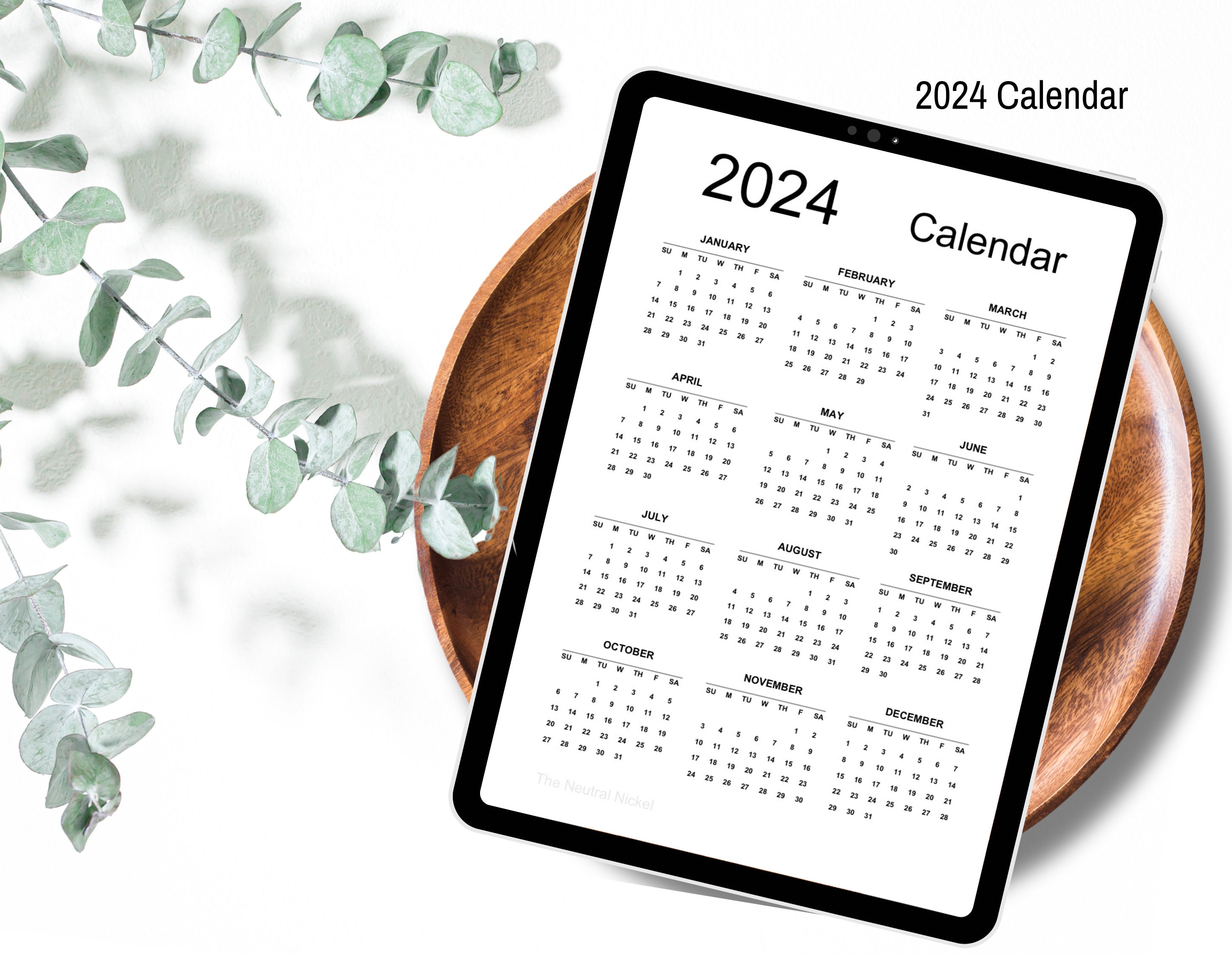2024 Calendar Digital Download Minimalist Printable Yearly Annual for ...
