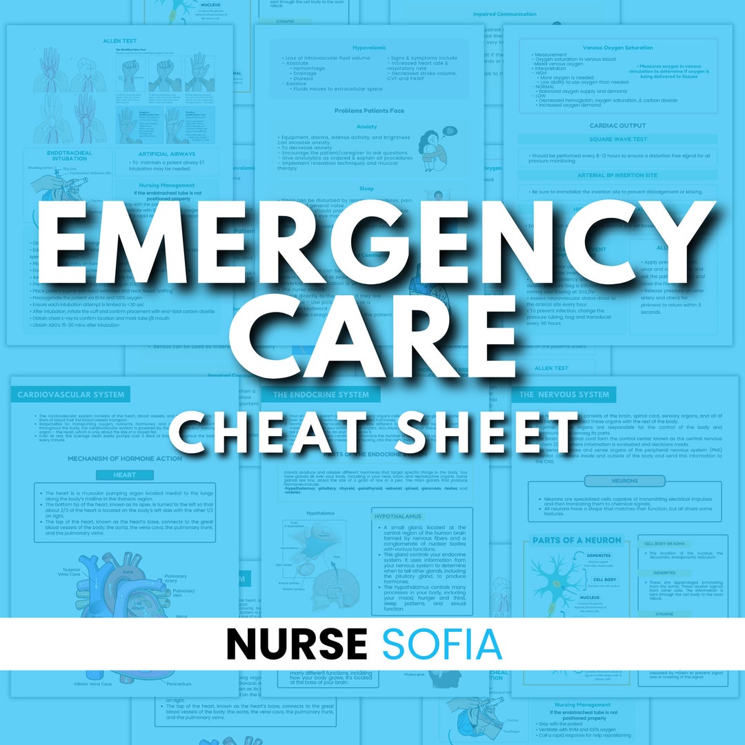Emergency Care Cheat Sheet Nursing Study Sheets Med School - Etsy