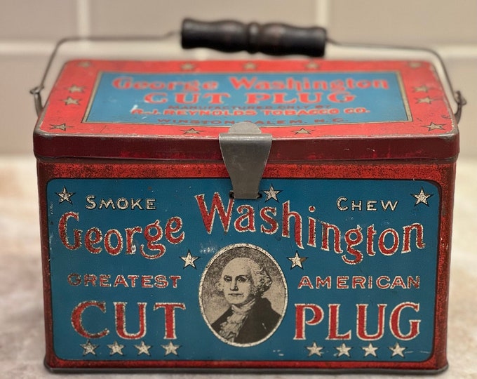 Vintage 1910 George Washington Cut Plug Tobacco Tin With Handle ...