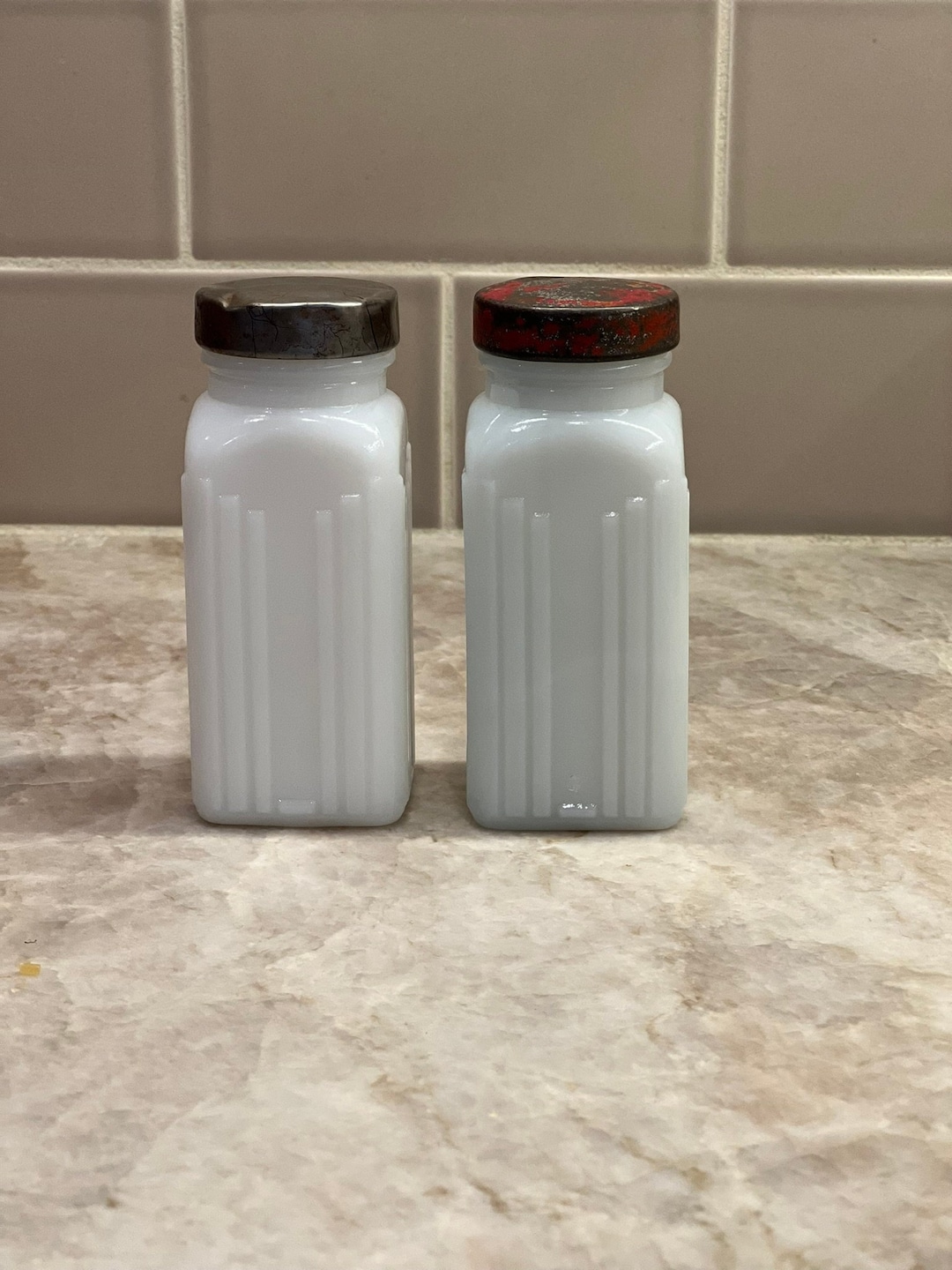 Vintage Griffith Laboratories Art Deco Milk Glass Spice Jars, No Label ...