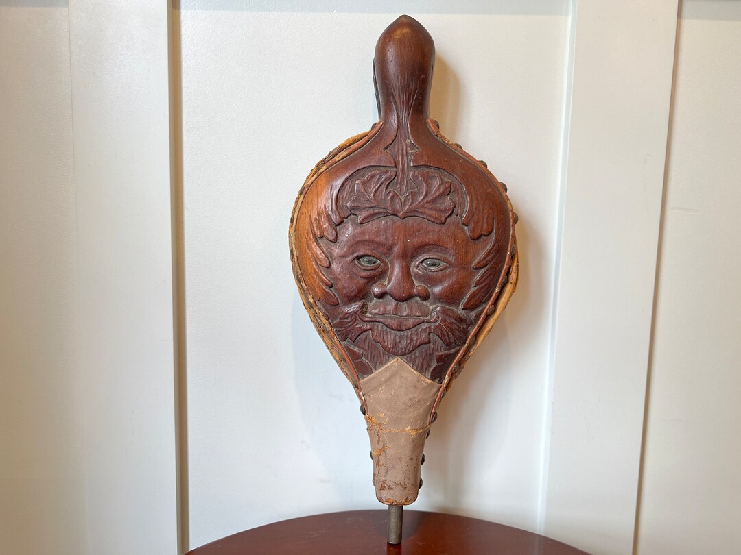 Antique Folk Art Carved Wood Old North Wind or Boreas Fireplace Bellows ...