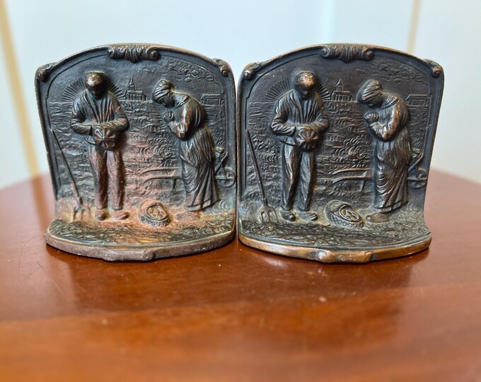 Vintage 1920’s Pair of Bronze Bookends Inspired by the Angelus (call to ...