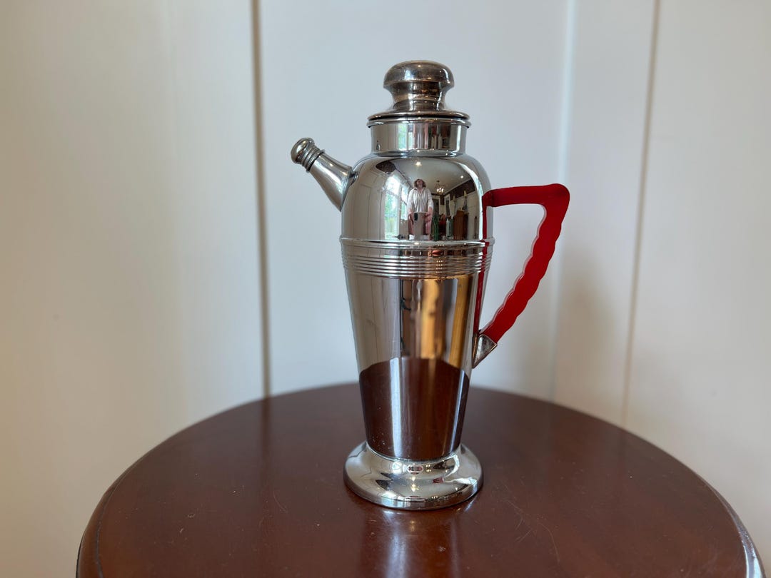 Vintage Art Deco Keystone Wear Chrome Plated Cocktail Shaker With Red ...