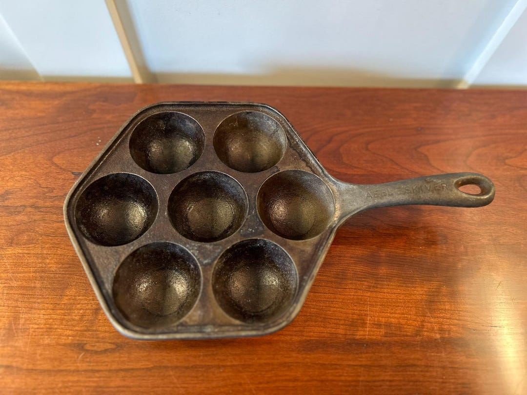 Vintage Cast Iron Aebleskiver Pan Made in USA - Danish Pancakes or ...