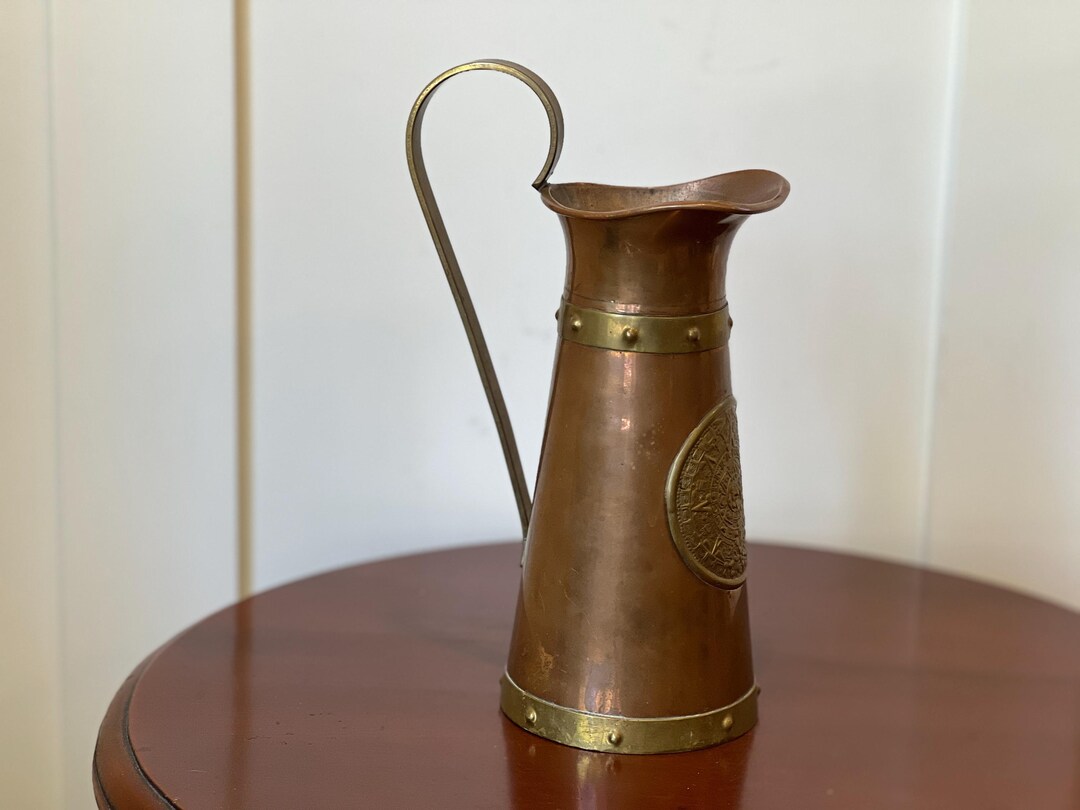 Vintage Copper & Brass Pitcher Ewer or Pitcher With Mexican Mayan/aztec ...