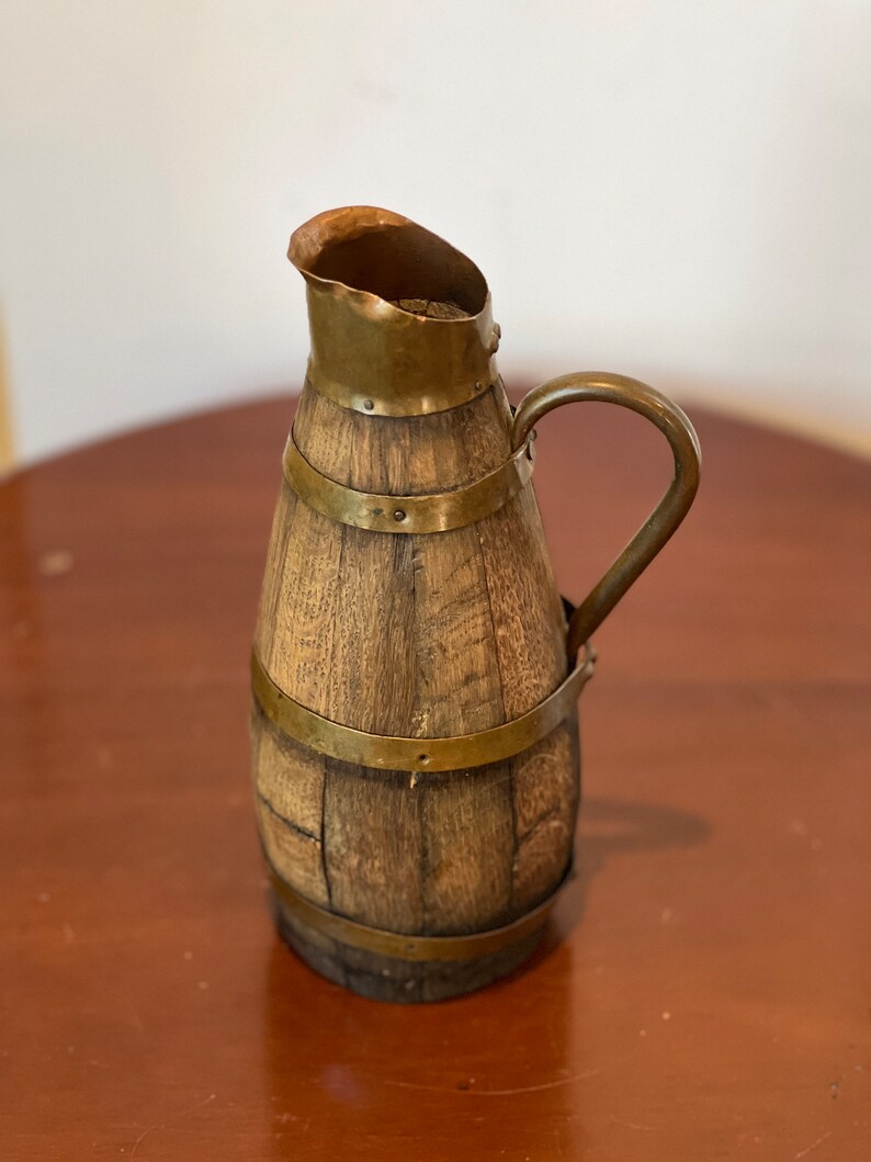 Vintage Small French Wooden Barrel Wine or Cider Jug Pitcher or Carafe ...