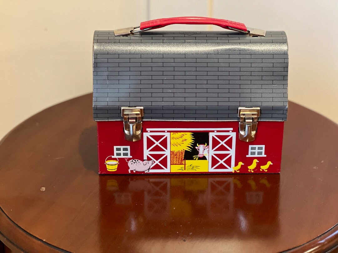 Vintage Red Barn With Farm Animals Domed Metal Lunch Box by - Etsy