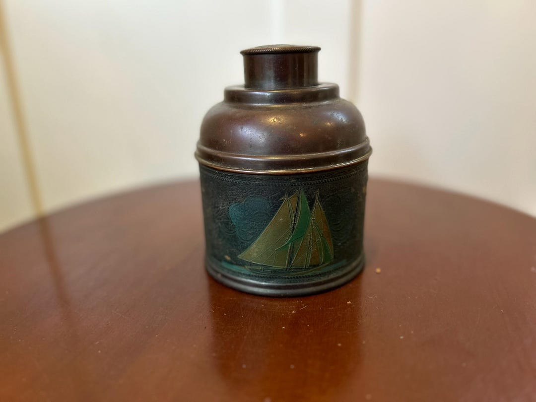 Vintage Copper Humidor With Brass Inlay Sailboat by Rumidor Corp. N.Y.C ...