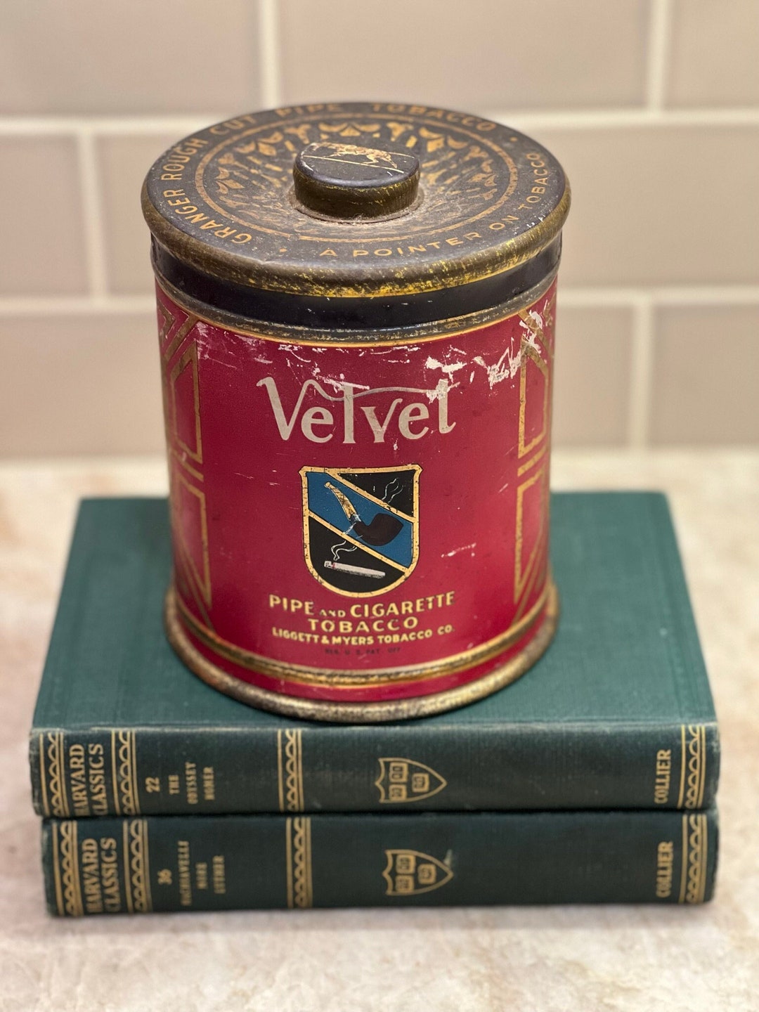 Vintage Velvet Pipe and Cigarette Tobacco Tin Container by Liggett and ...