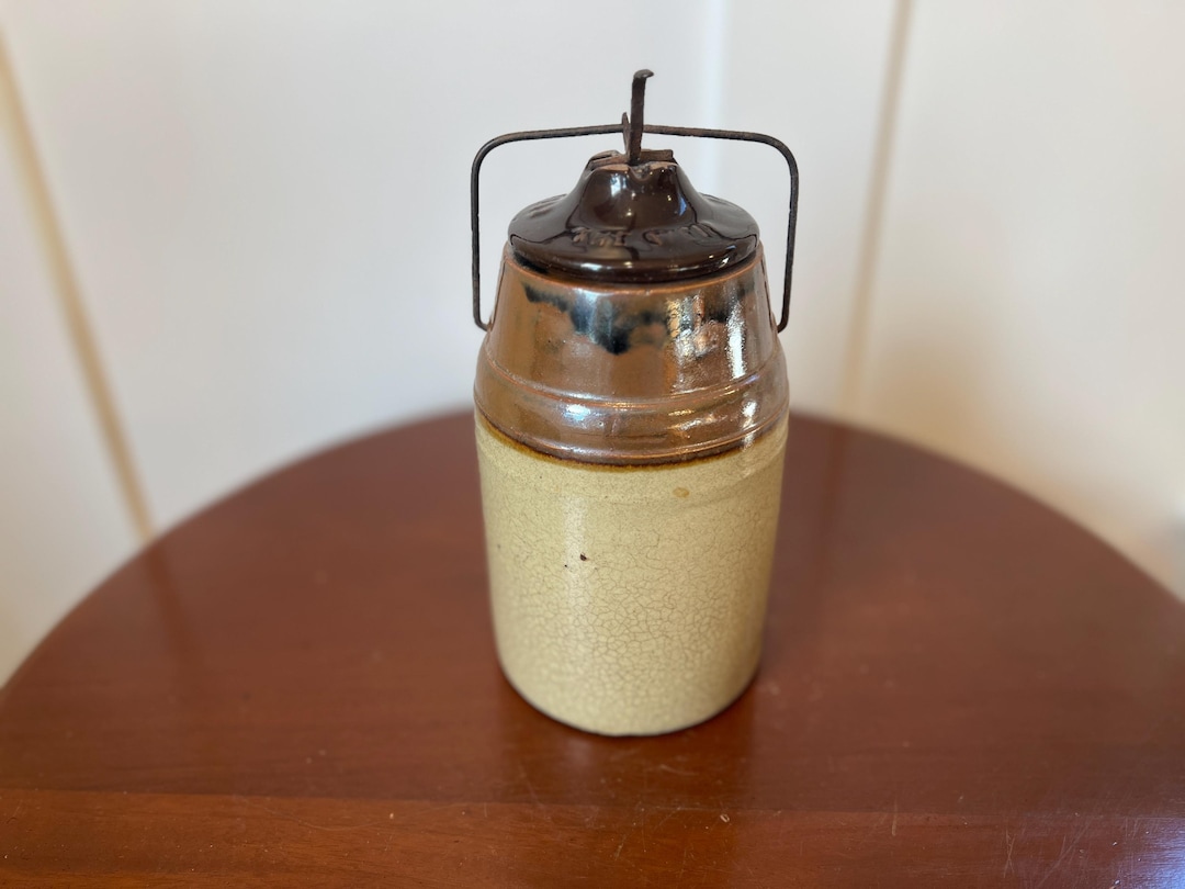 Vintage Western Brown 2-tone Stoneware Monmouth Illinois Lidded Crock ...